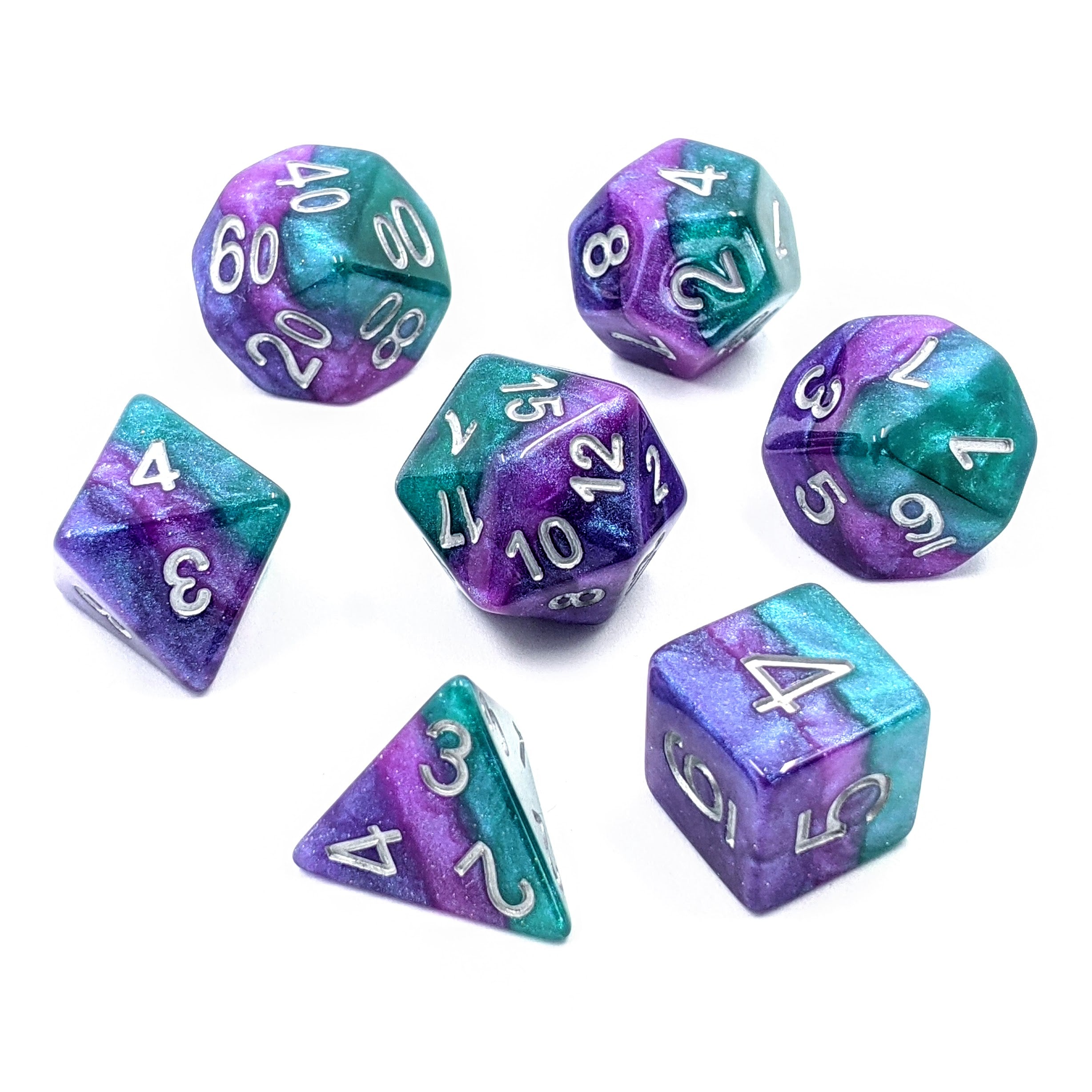 7pc Dice Sets - Mint & Mustard
