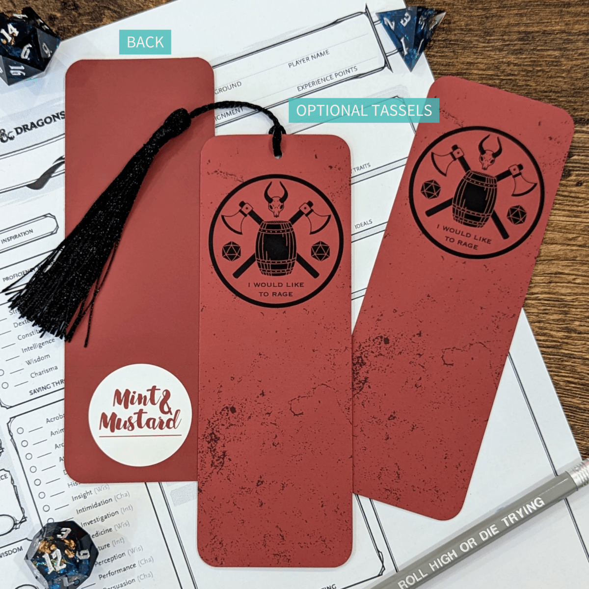 DnD Barbarian Class Sigil Bookmark - Mint & Mustard