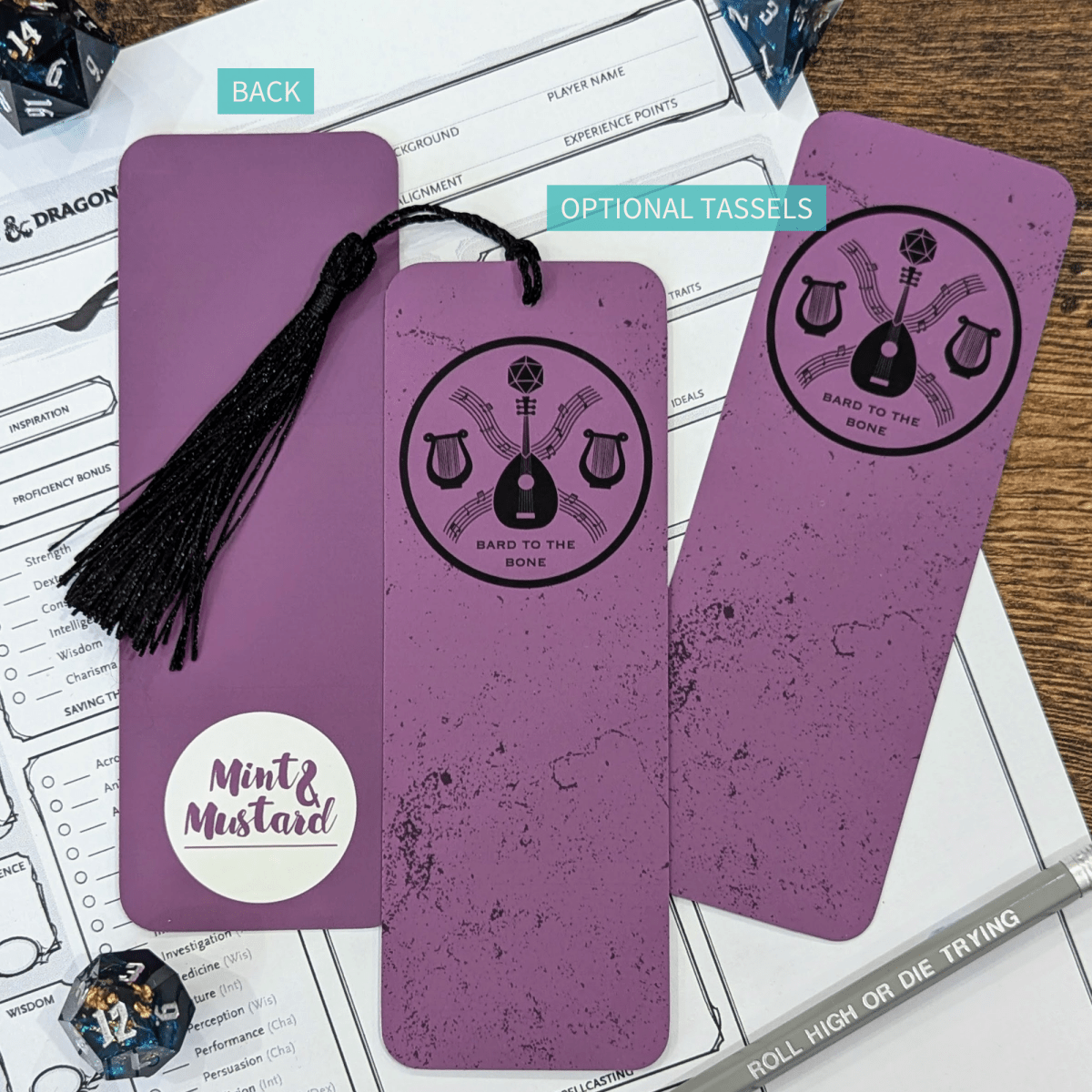 DnD Bard Class Sigil Bookmark - Mint & Mustard