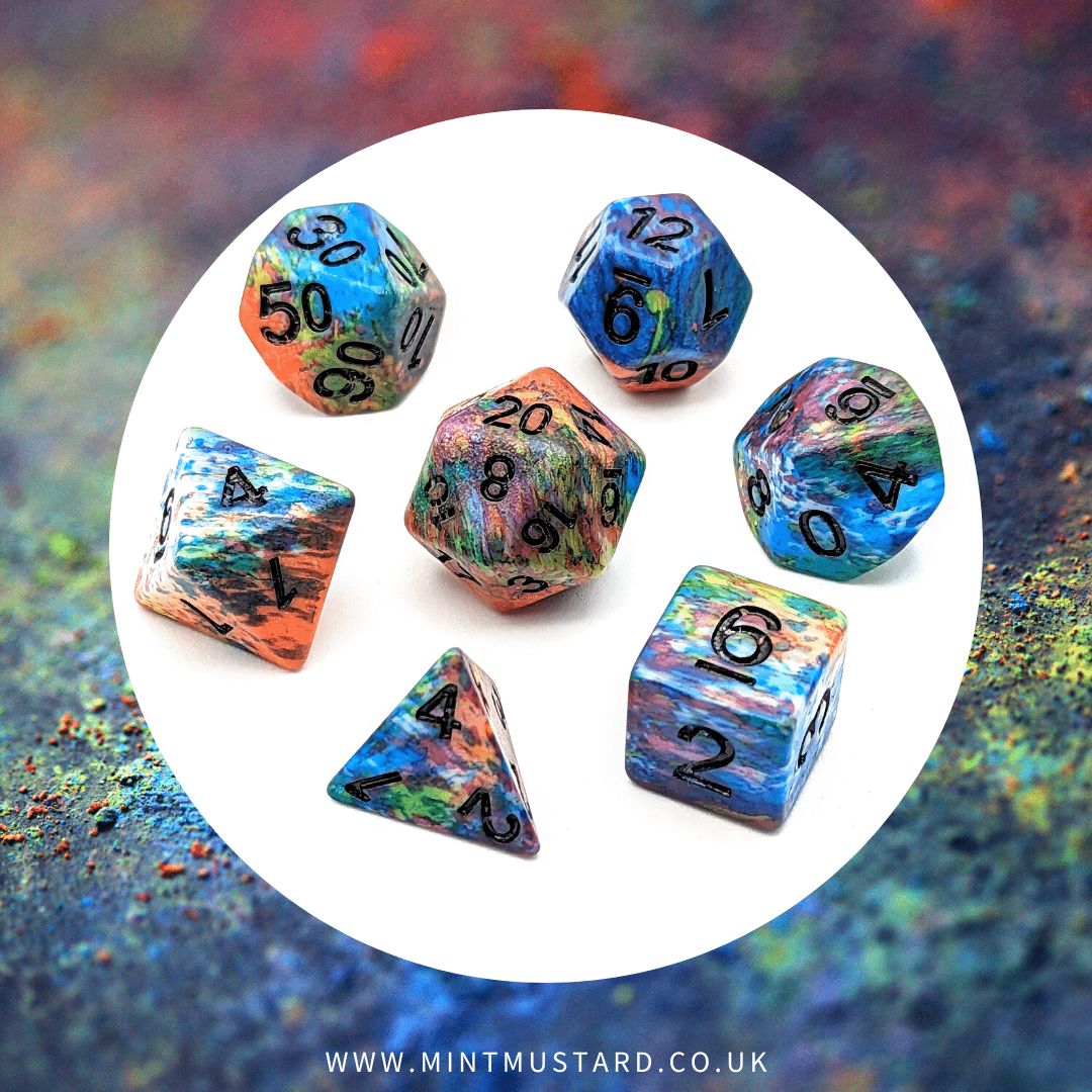 Holi | Painted Dice Set - Mint & Mustard