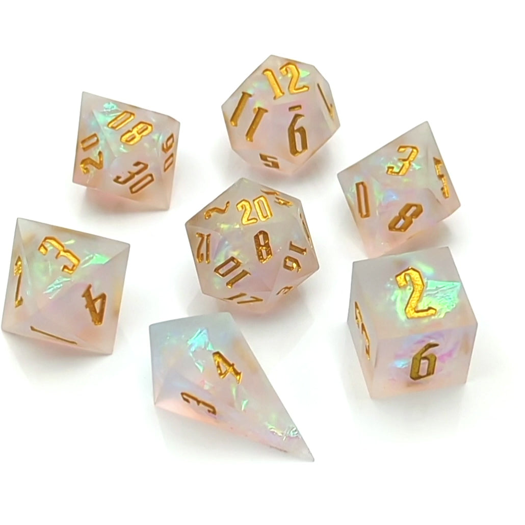 Ice Storm | Premium Sharp Edge Dice Set – Mint & Mustard