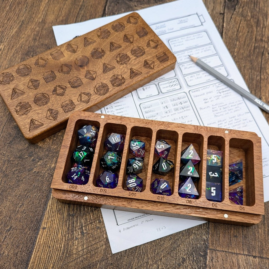 Wooden Dice Vault - Mint & Mustard