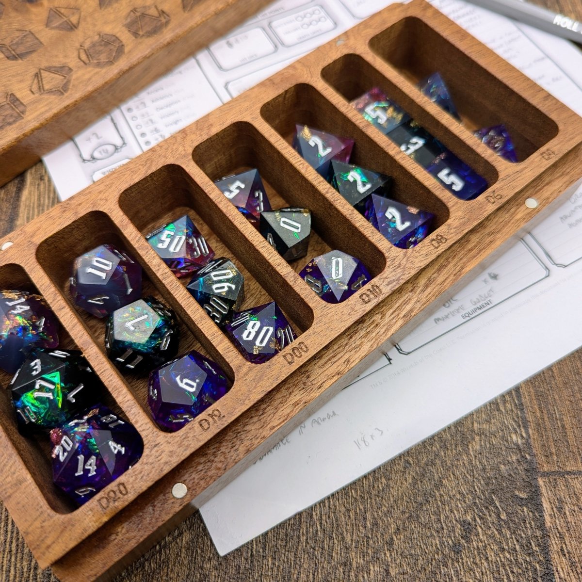 Wooden Dice Vault - Mint & Mustard