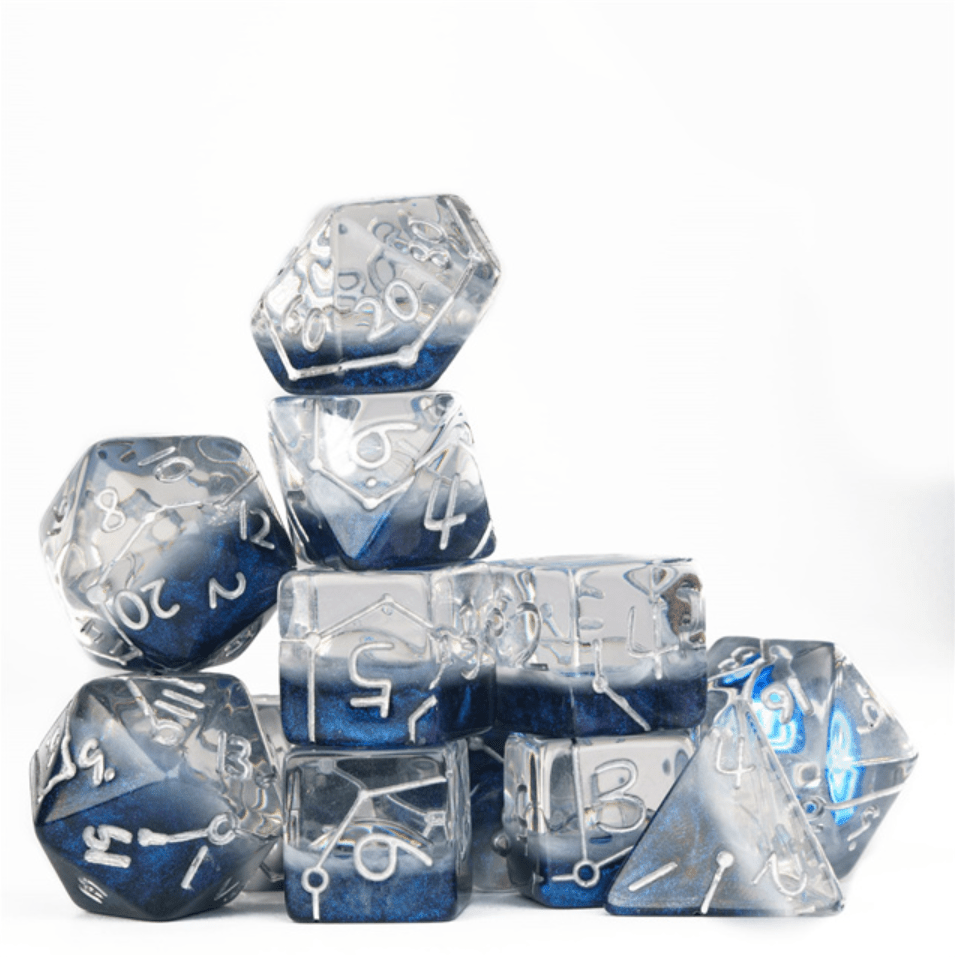 Zodiac Indigo | 12pc Dice Set - Mint & Mustard